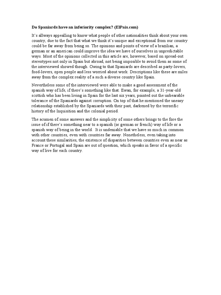 Spaniards and National Identity Complexes | PDF