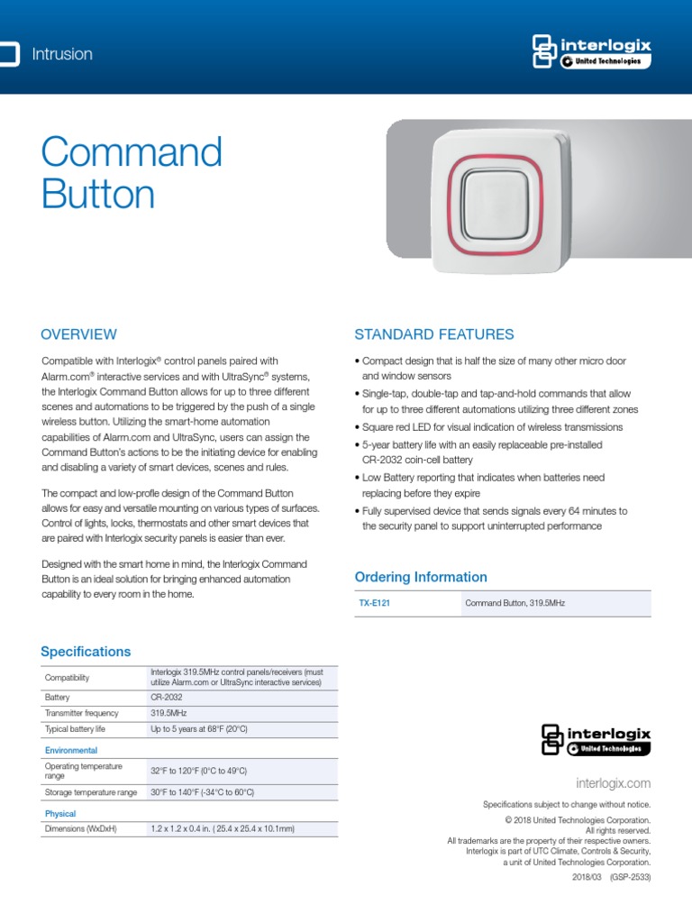 GSP 2533 Command Button Data Sheet Web | PDF | Automation | Wireless