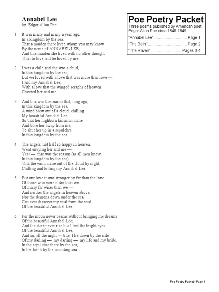 Poe Poetry Packet: Annabel Lee | PDF | The Raven | Poems
