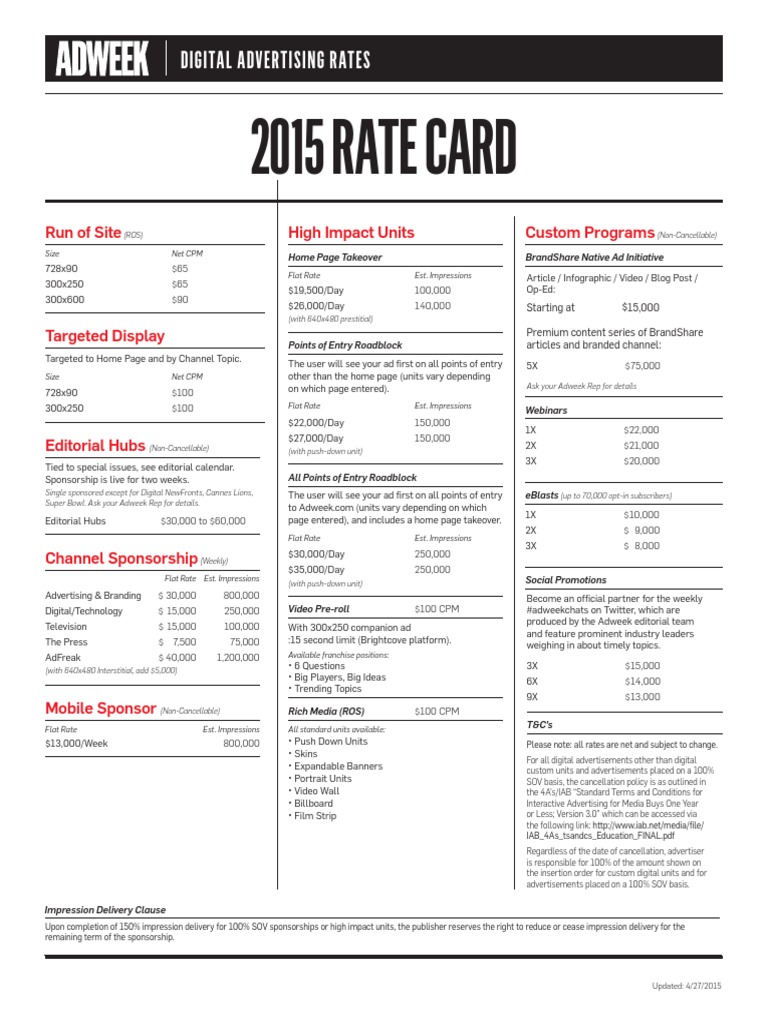 2015 Rate Card: Digital Advertising Rates | PDF | Advertising | Cyberspace