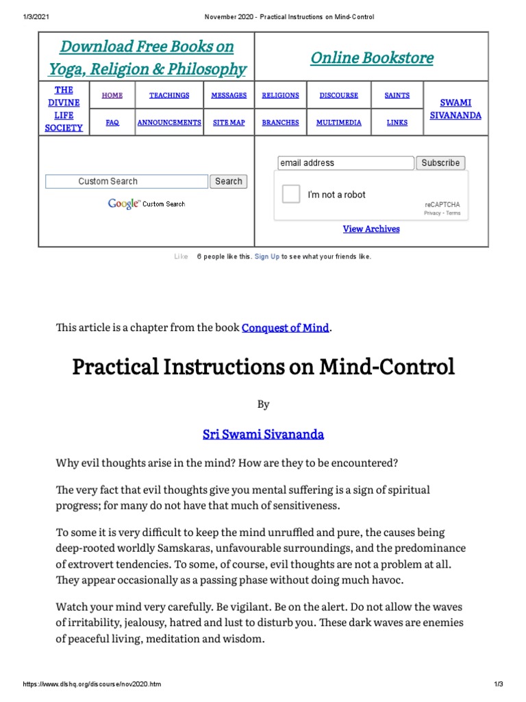 Practical Instructions On Mind-Control: Download Free Books On Yoga ...