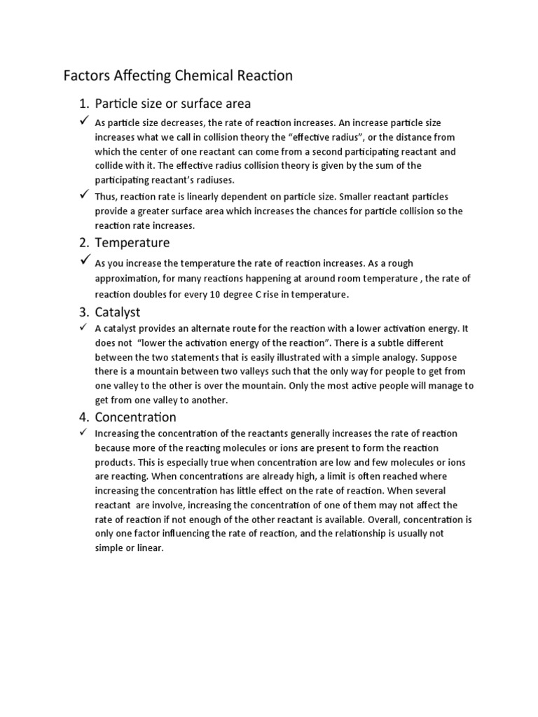 Factors Affecting Chemical Reaction | PDF