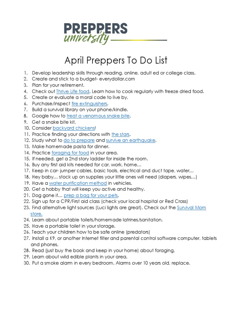 April Preppers To Do List | PDF