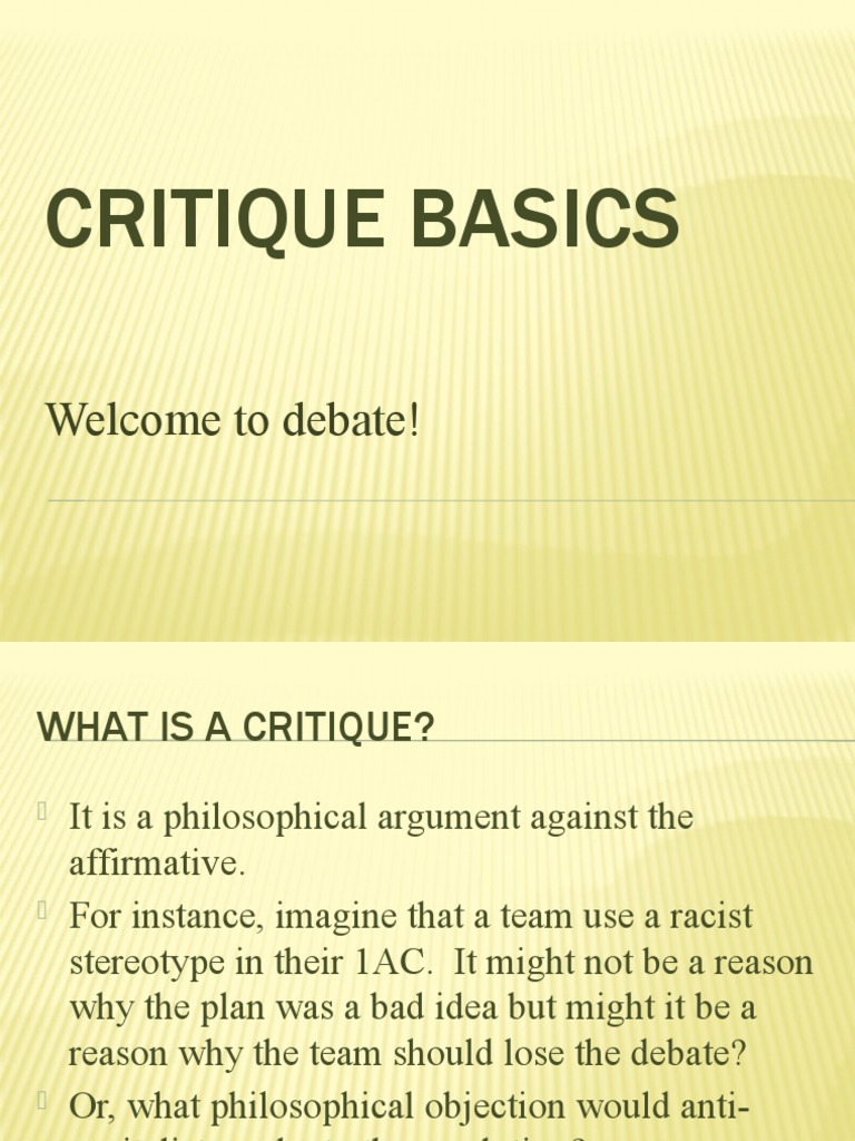 Critique Basics: Welcome To Debate! | PDF