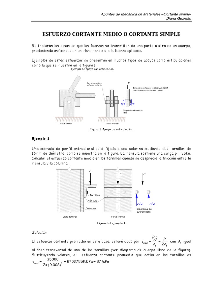Cortante Simple | PDF | Tornillo | Resistencia de materiales
