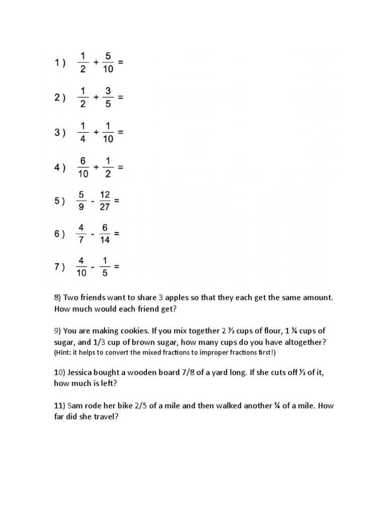 Fractions Worksheet With Answer Key | PDF