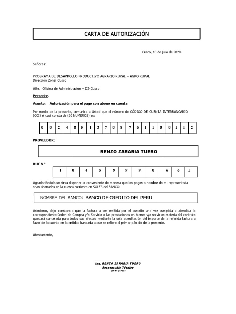 Carta Cci - Modelo | PDF