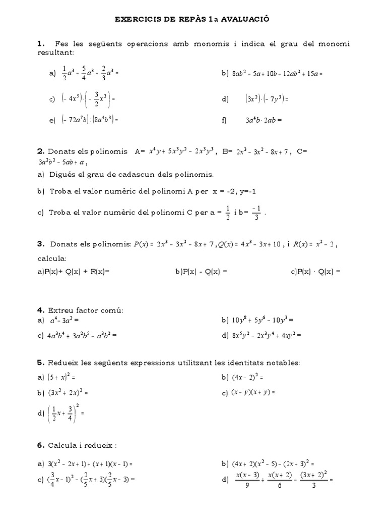 Exercicis de Repàs 1a Avaluació | PDF
