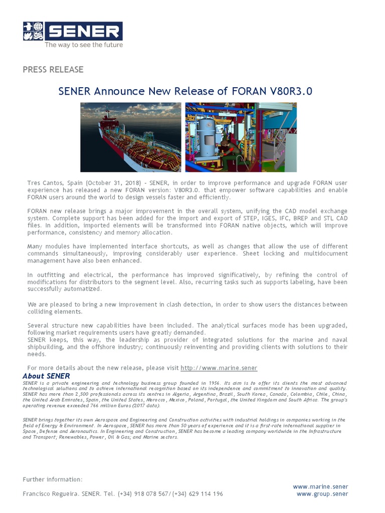 SENER Announces Major Upgrade to FORAN Ship Design Software in New ...