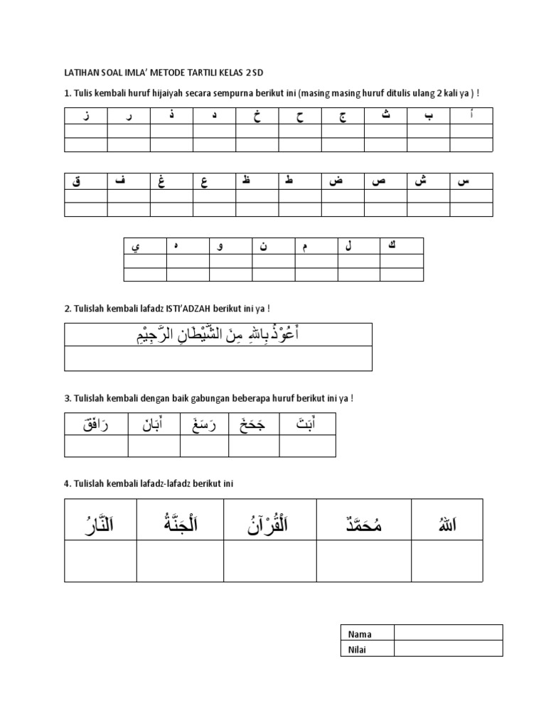 LATIHAN SOAL IMLA Kelas 2 | PDF