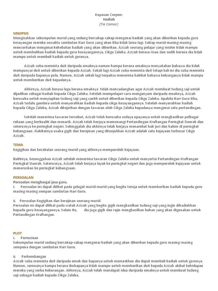 Nota Cerpen Hadiah | PDF