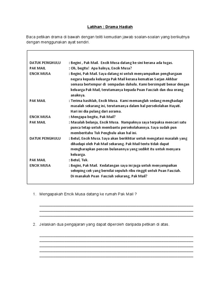 NOTA DAN Latihan Drama Hadiah t1 | PDF