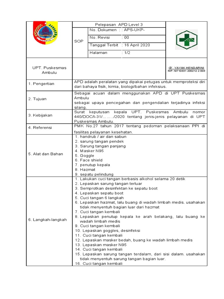 SOP Pelepasan APD Level 3 | PDF