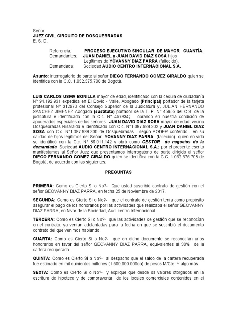 Interrogatorio de Parte. | PDF