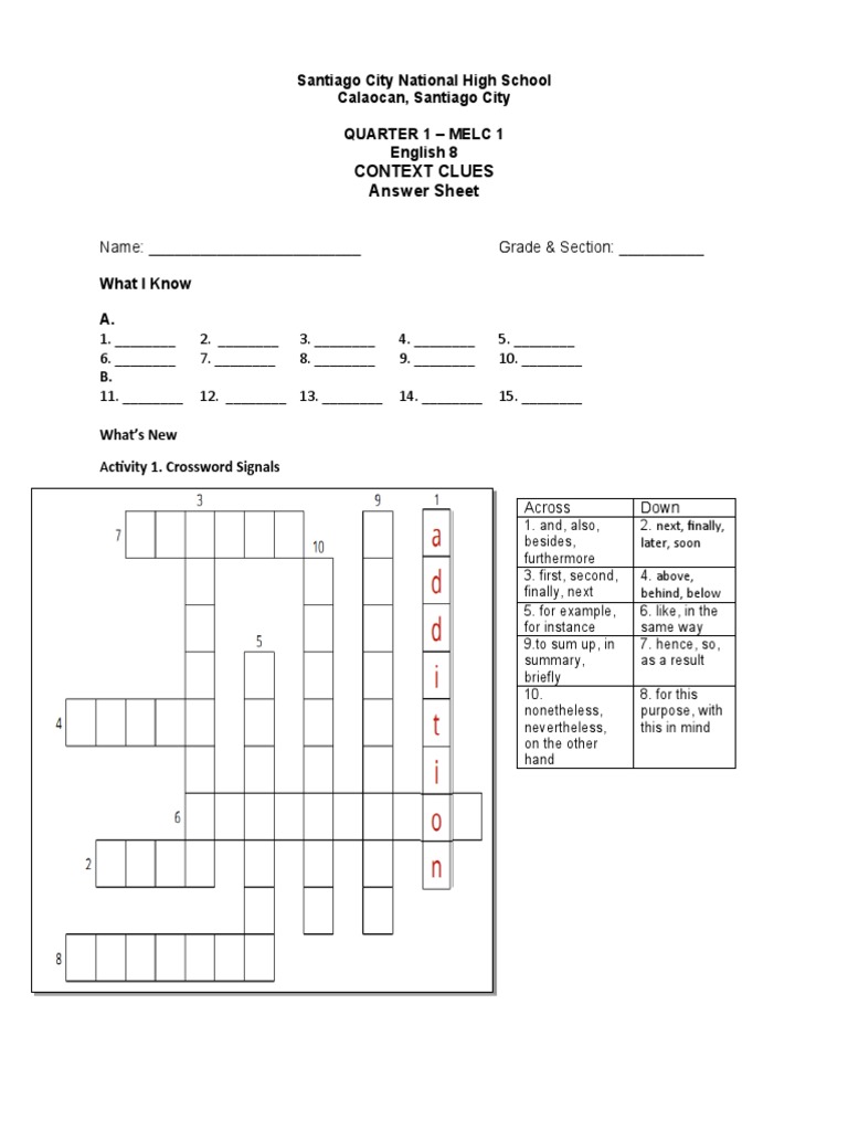 Answer Sheet Cohesive Devices | PDF | Teaching Mathematics