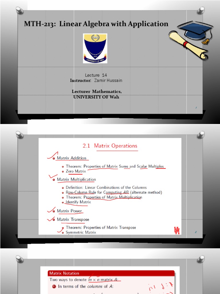 MTH-213: Linear Algebra With Application: Instructor: Zamir Hussain | PDF