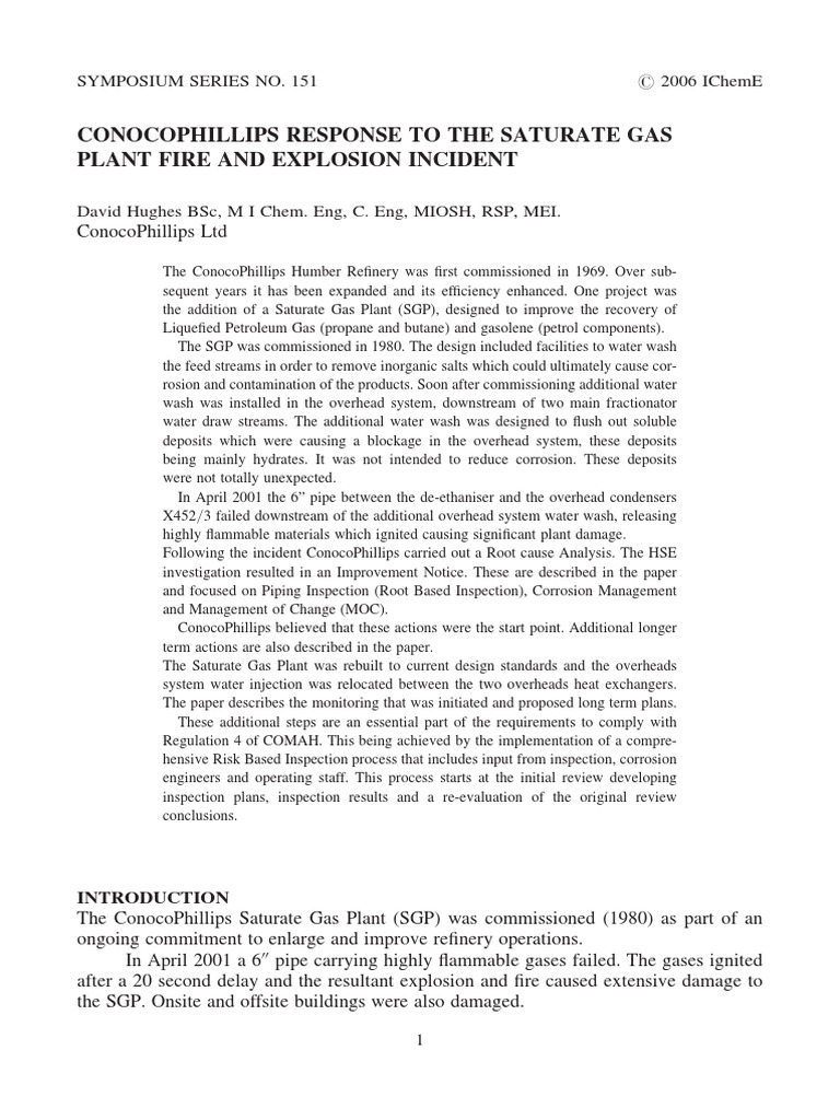 Conocophillips Response To The Saturate Gas Plant Fire and Explosion ...