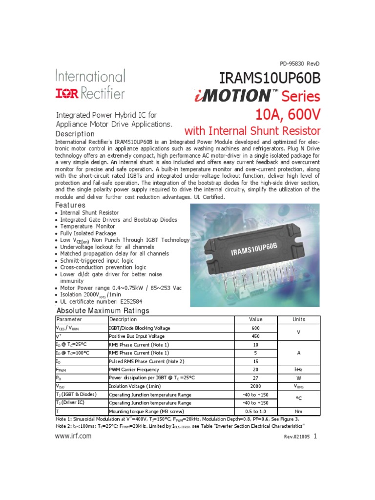 IRAMS10UP60B: Series 10A, 600V | PDF | Diode | Electrical Resistance ...