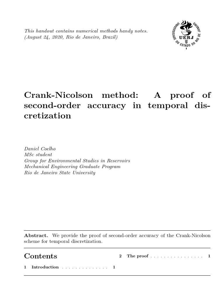 Crank-Nicolson Method Accuracy Proof | PDF | Algorithms | Differential Equations