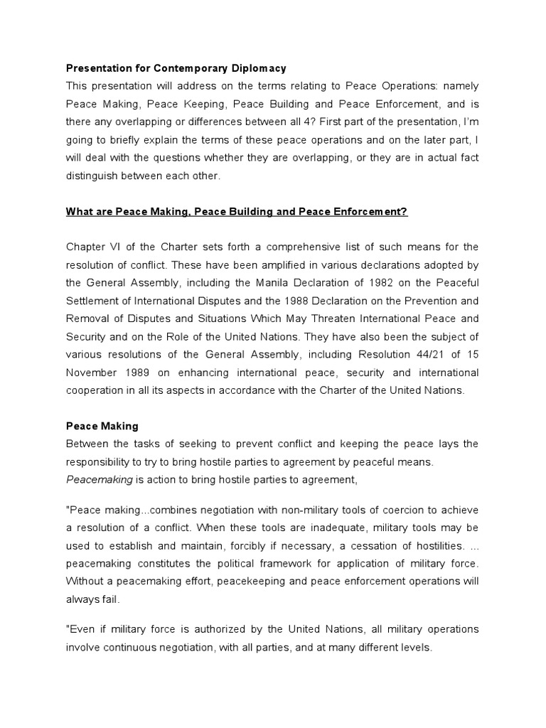 Distinguishing Peacemaking, Peacekeeping, Peacebuilding and Peace ...