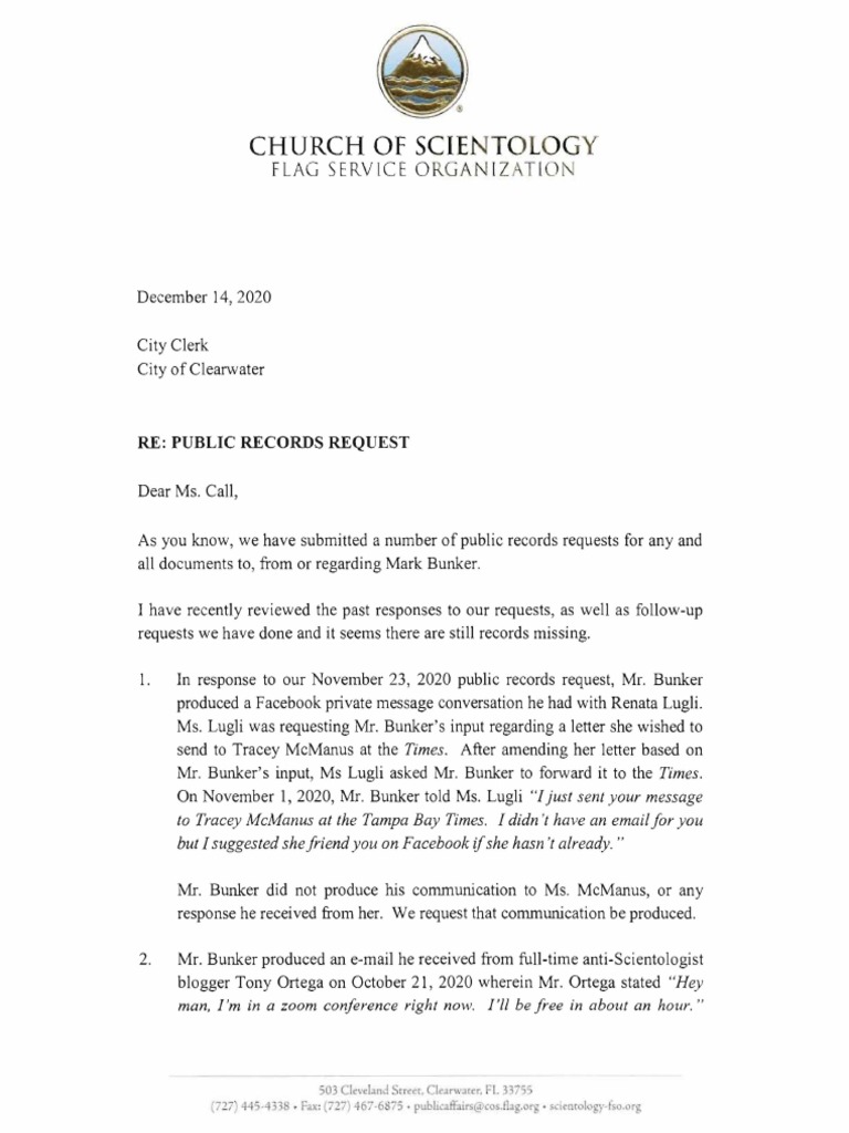Glen Stilo Letter: Bunker Records Request Dec 14, 2020 | PDF ...