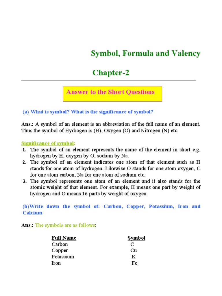 Understanding Symbols, Formulas, and Valency | PDF | Valence (Chemistry ...