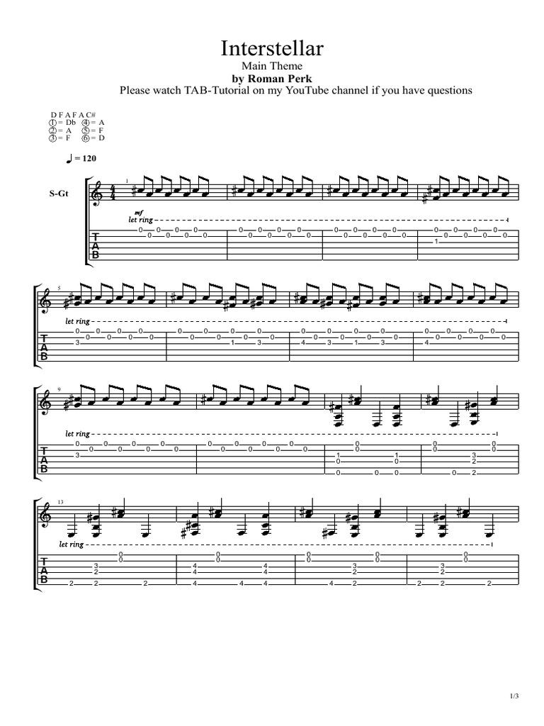 Interstellar: Main Theme by Roman Perk Please Watch Tab-Tutorial On My ...