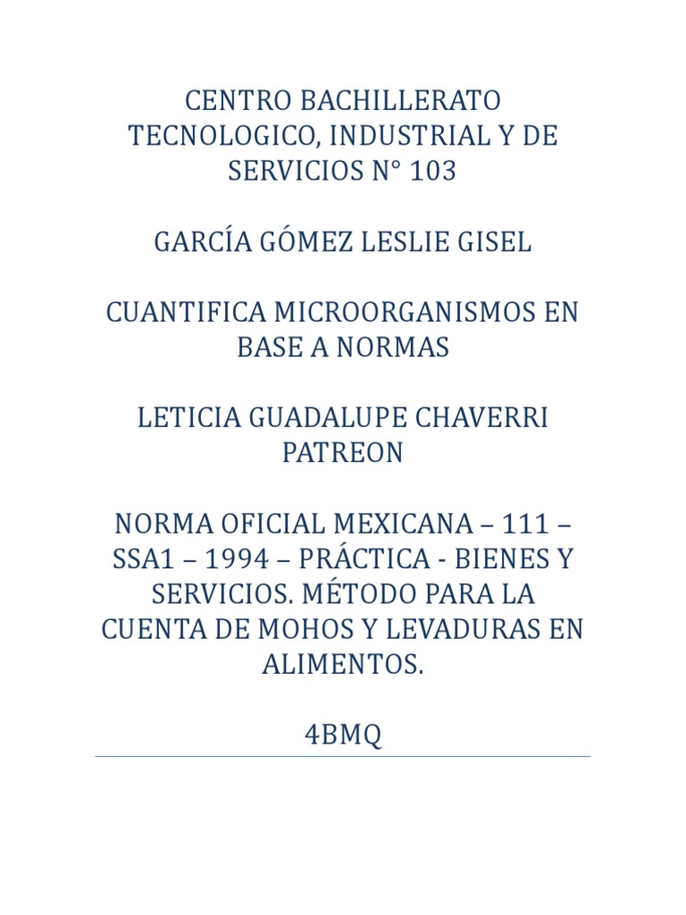 Nom-111-Ssa1-1994 Practica | PDF | Unidad de formación de Colonia | Hongo