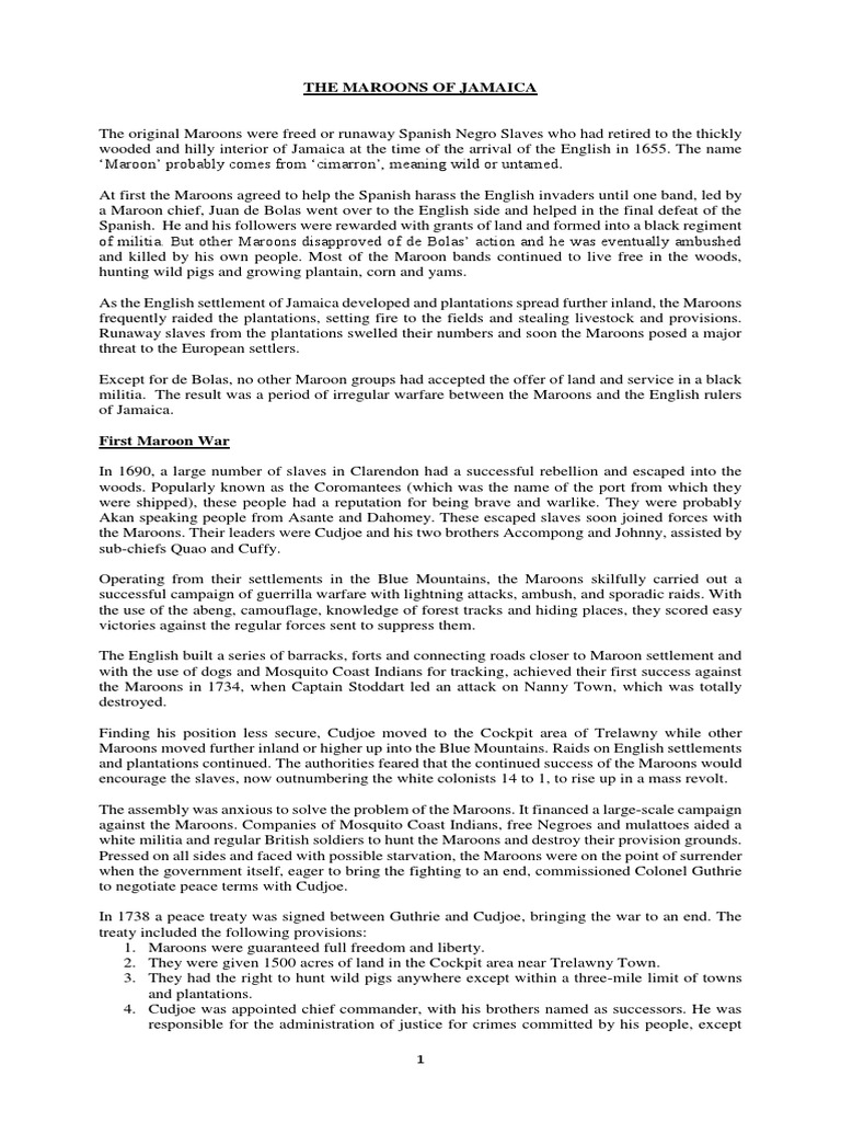 History of the Jamaican Maroons | PDF | Violence | Rebellions