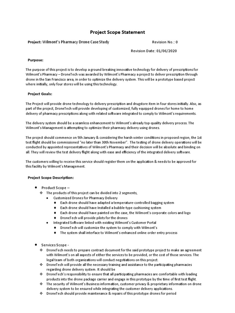 Project Scope Statement Wilmont's Drone Case | Download Free PDF ...