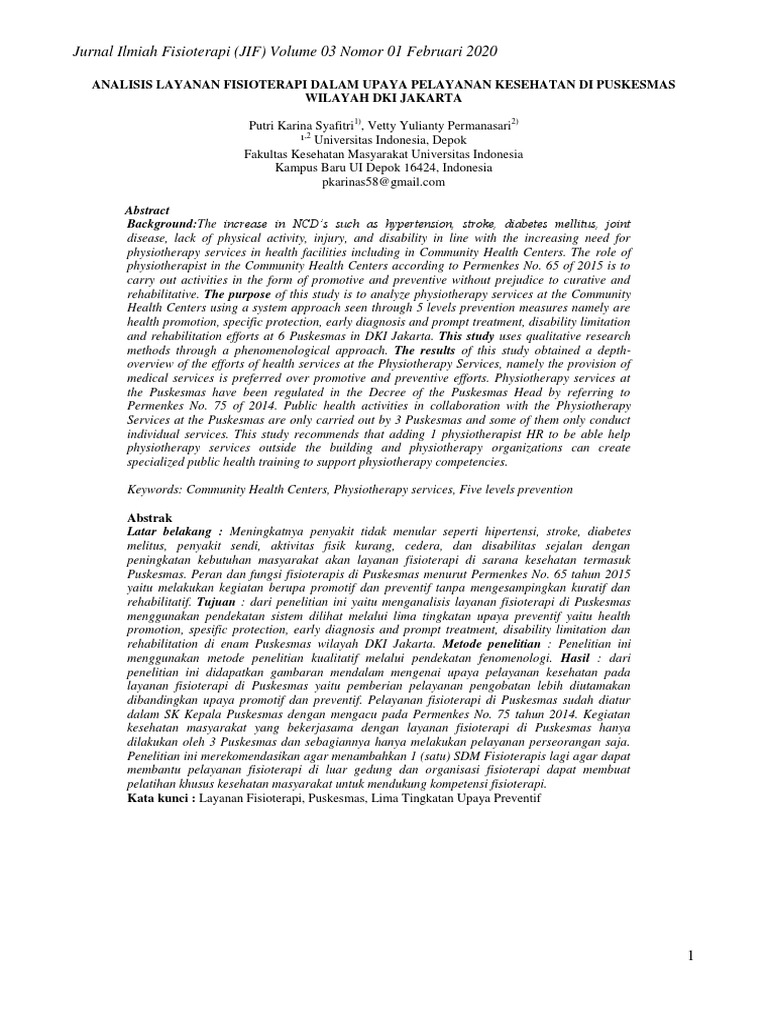 Jurnal Ilmiah Fisioterapi (JIF) Volume 03 Nomor 01 Februari 2020 | PDF ...