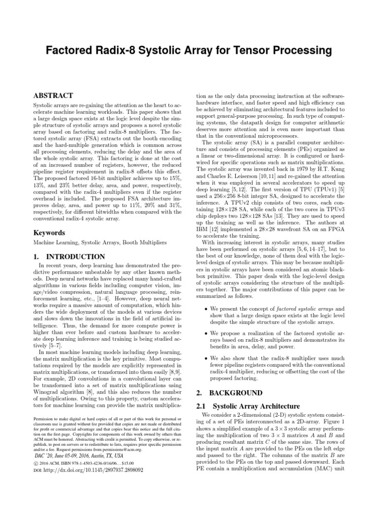 Factored Systolic Array Tensor Processing | PDF | Matrix (Mathematics) | Deep Learning
