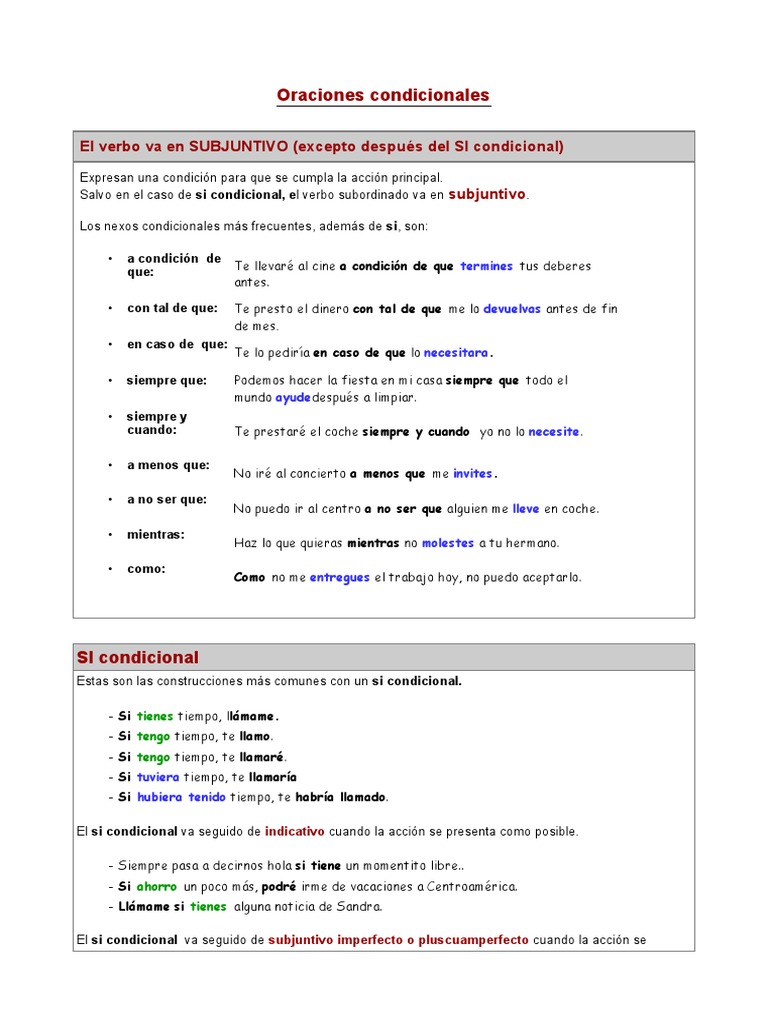 Subjuntivo 8 Condicionales Pdf Mecánica Del Lenguaje Tipología