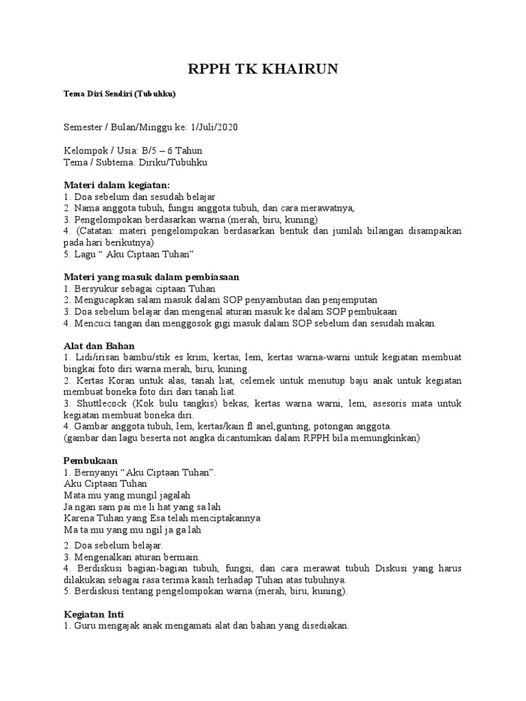 Contoh RPPH | PDF