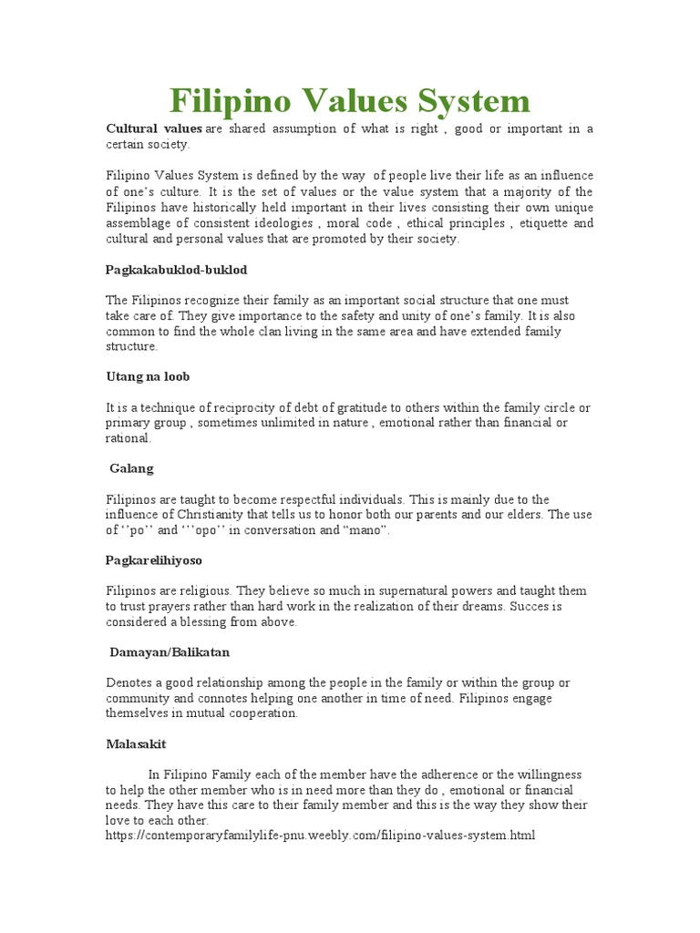 Filipino Values System | PDF | Value (Ethics) | Family