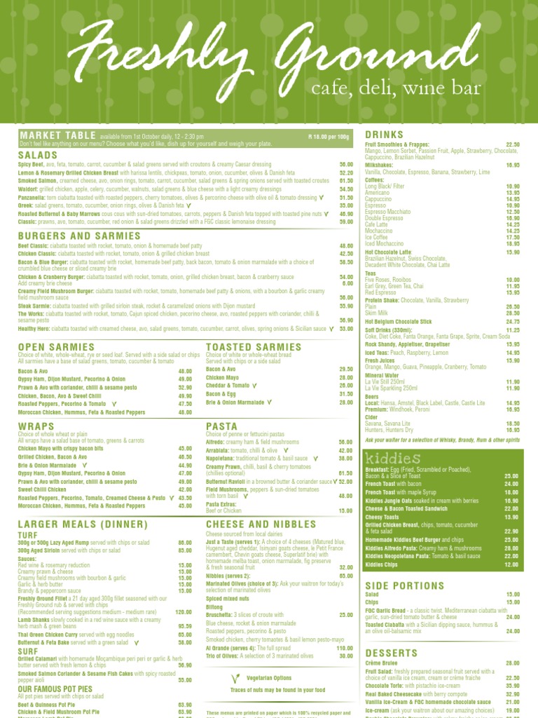 Freshly Ground Café Menu - Dinner | PDF | Pesto | Salad