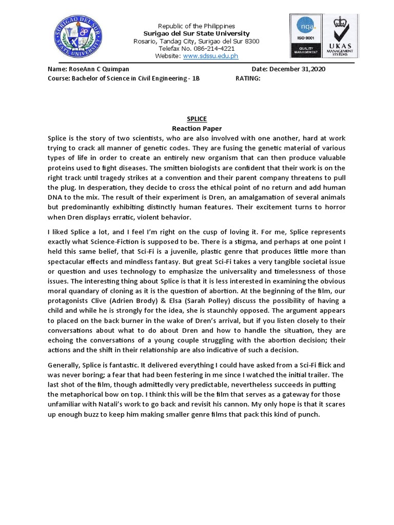 SPLICE Reaction Paper | PDF | Science | Science And Technology
