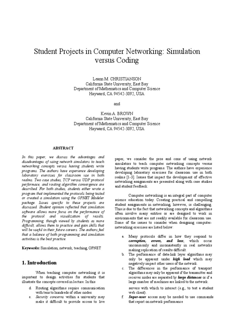 Student Projects in Computer Networking Simulation | PDF | Routing ...