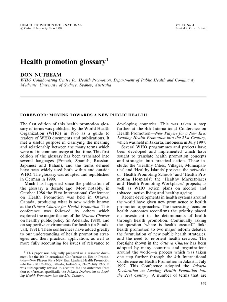 A New Era of Health Promotion: Revising Key Terms to Reflect Evolving ...