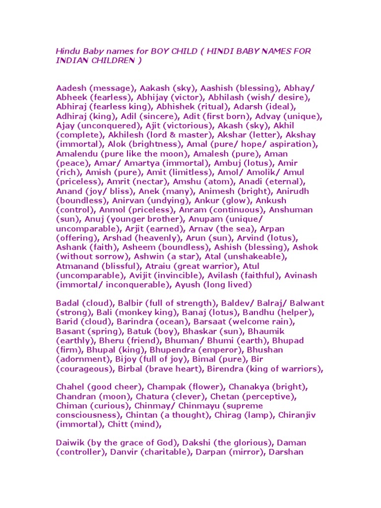Hindu Baby Names For BOY CHILD | PDF | Sikhism | Nature