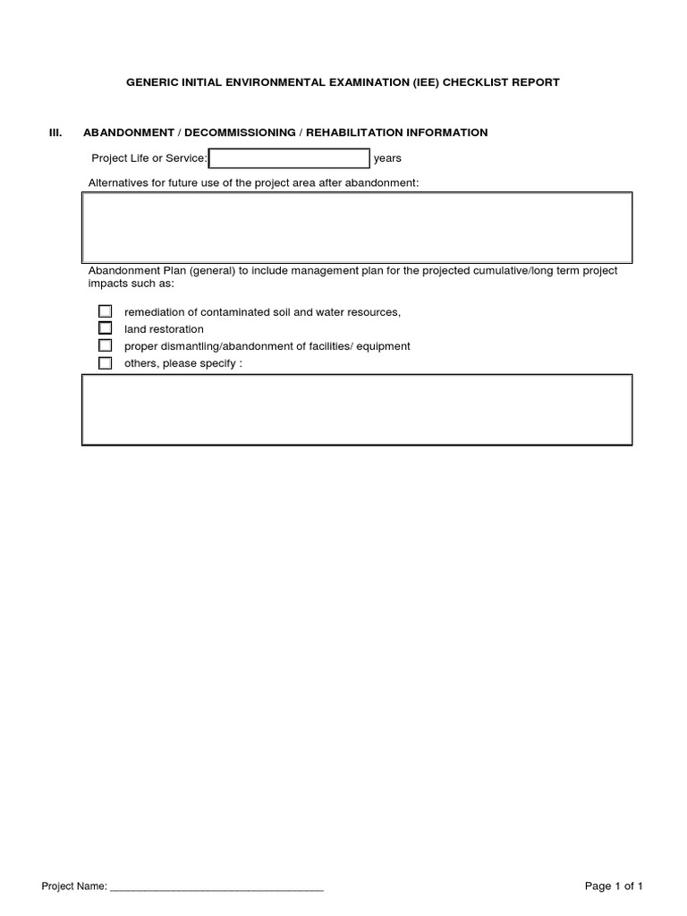 Generic Initial Environmental Examination (Iee) Checklist Report | PDF