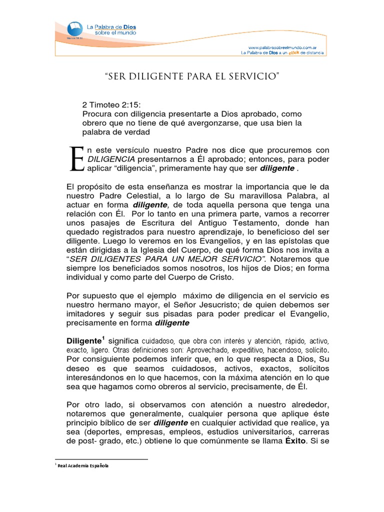 Ser Diligente para El Servicio | PDF | Biblia | Cristo (título)