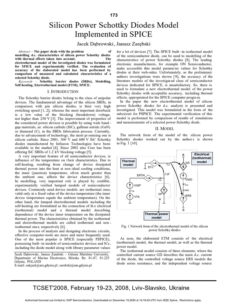 Silicon Power Schottky Diodes Model Implemented in SPICE: Jacek ...