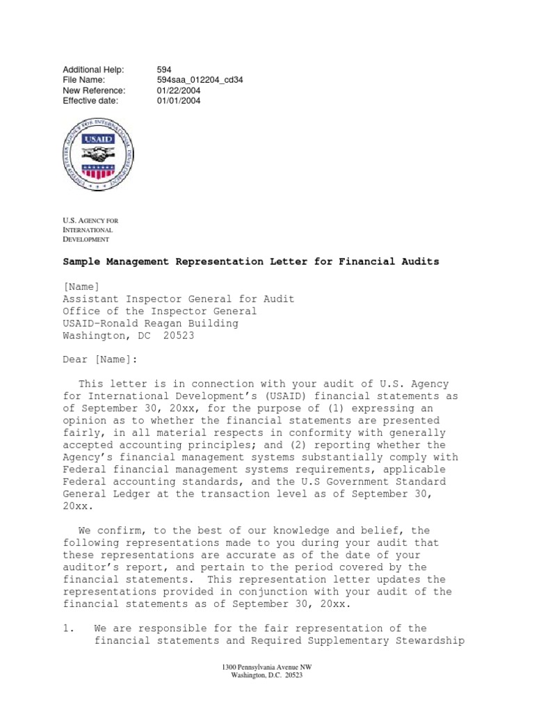 Sample Management Representation Letter For Financial Audits | Download ...
