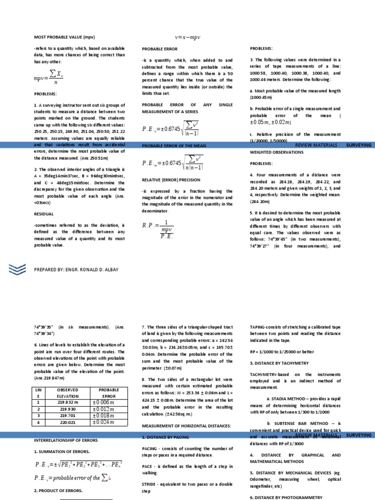 Most Probable Value in Surveying Techniques | PDF | Surveying | Geometry