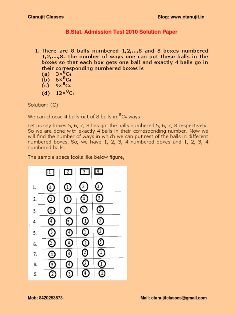 B.Stat. Admission Test 2010 Solution Paper | PDF | Area | Triangle