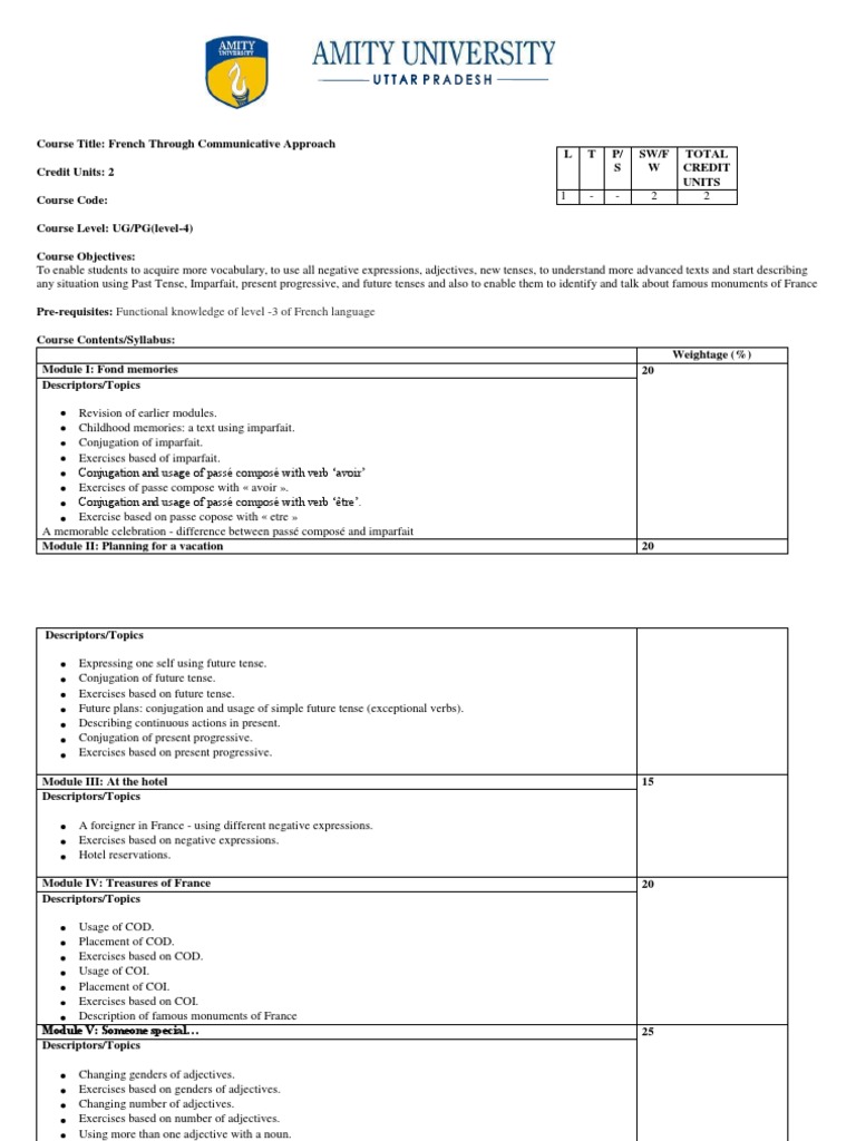 FRENCH (FREN144) - Coursestruct PDF | PDF | Grammatical Tense ...