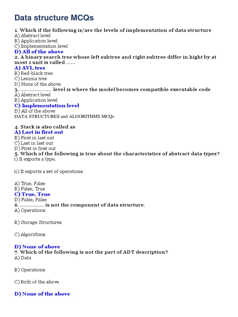 Dsu MCQ PDF | PDF | Array Data Structure | C (Programming Language)