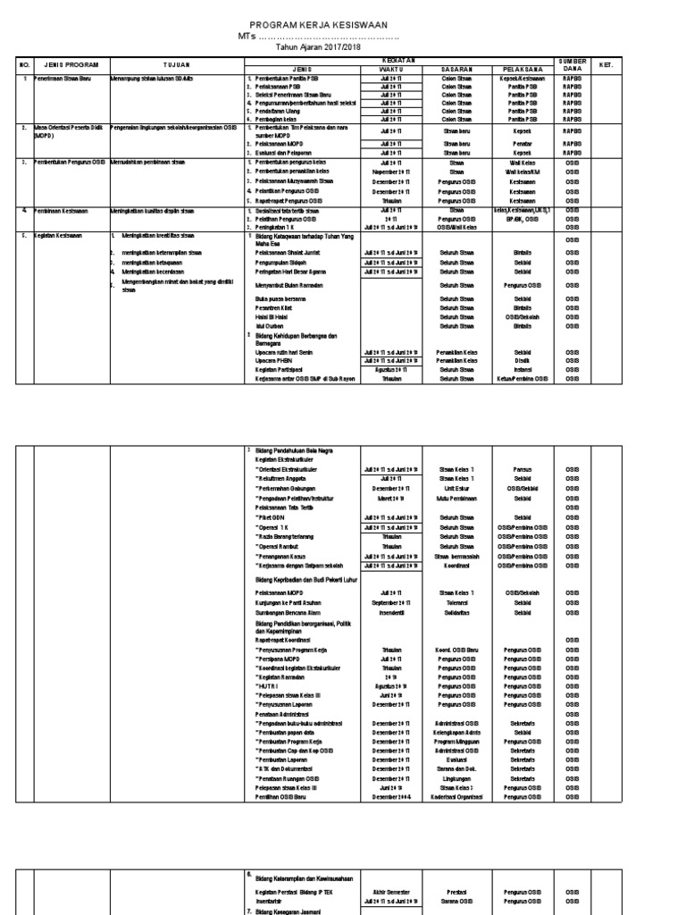 ProKer Dan Jadwal Kegiatan Kesiswaan | PDF