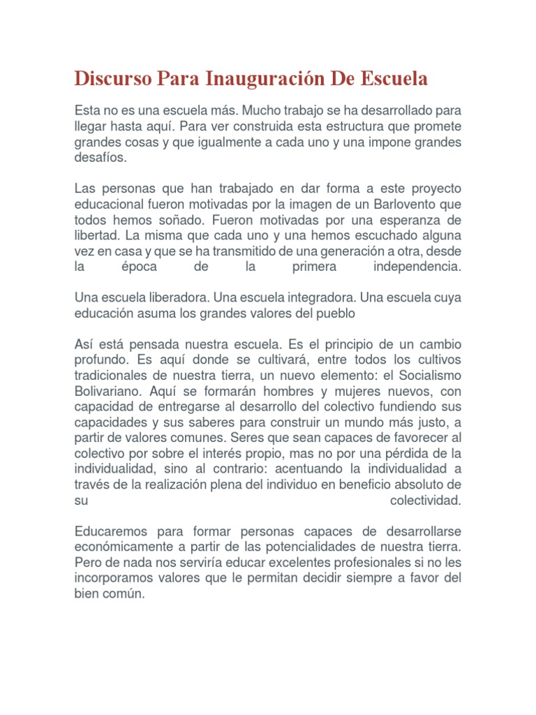 Discurso de Inauguración Escolar | PDF | Crecimiento personal y ...